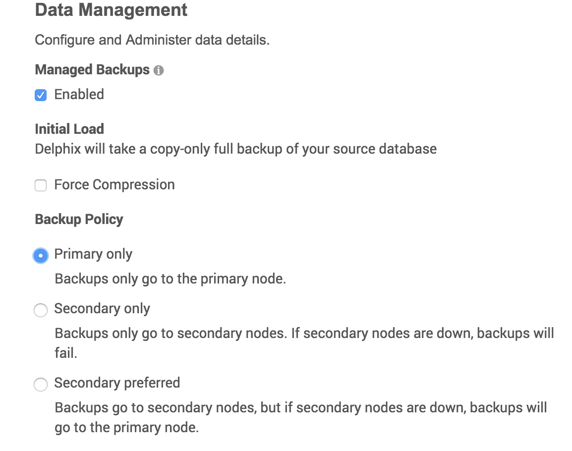 Delphix managed backups on secondary nodes of SQL Server alwaysOn availability group cluster
