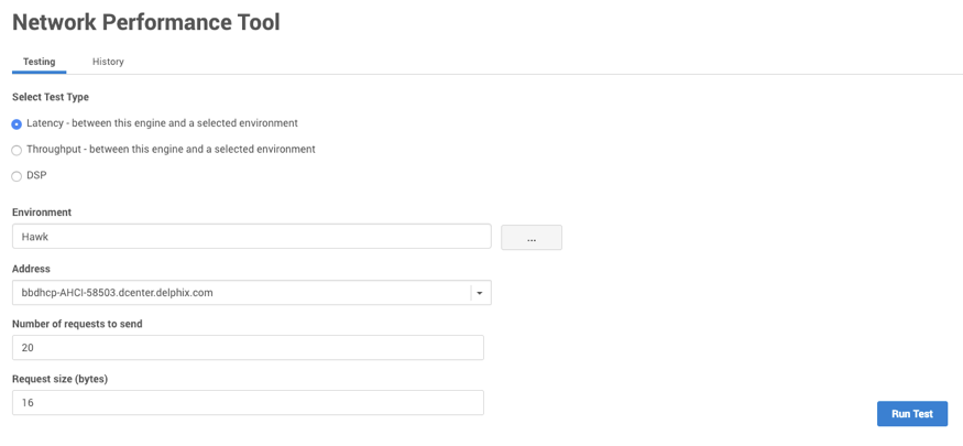 Network performance test tool interface