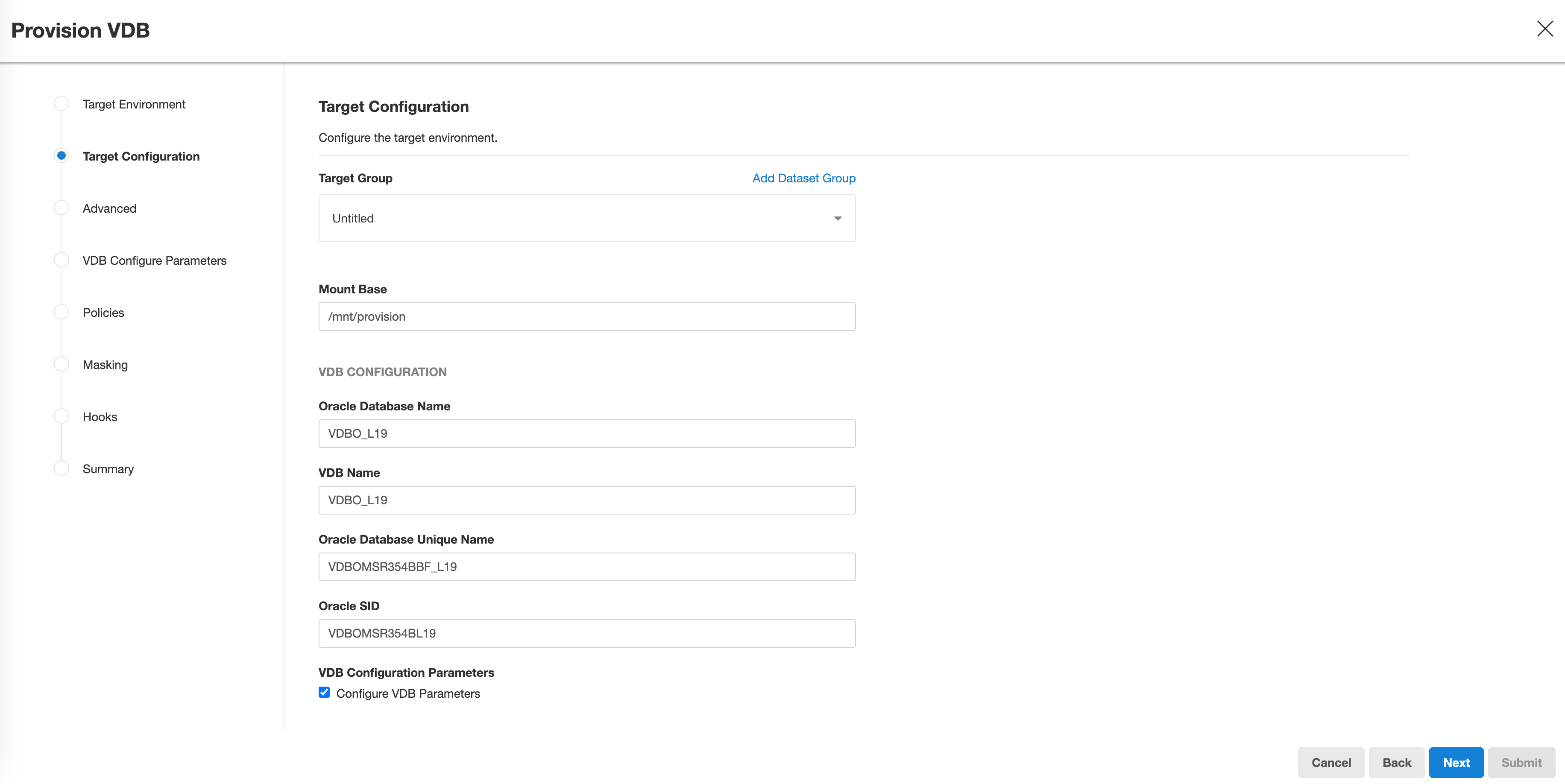 Provisioning a TDE (Transparent Data Encryption) enabled VDB