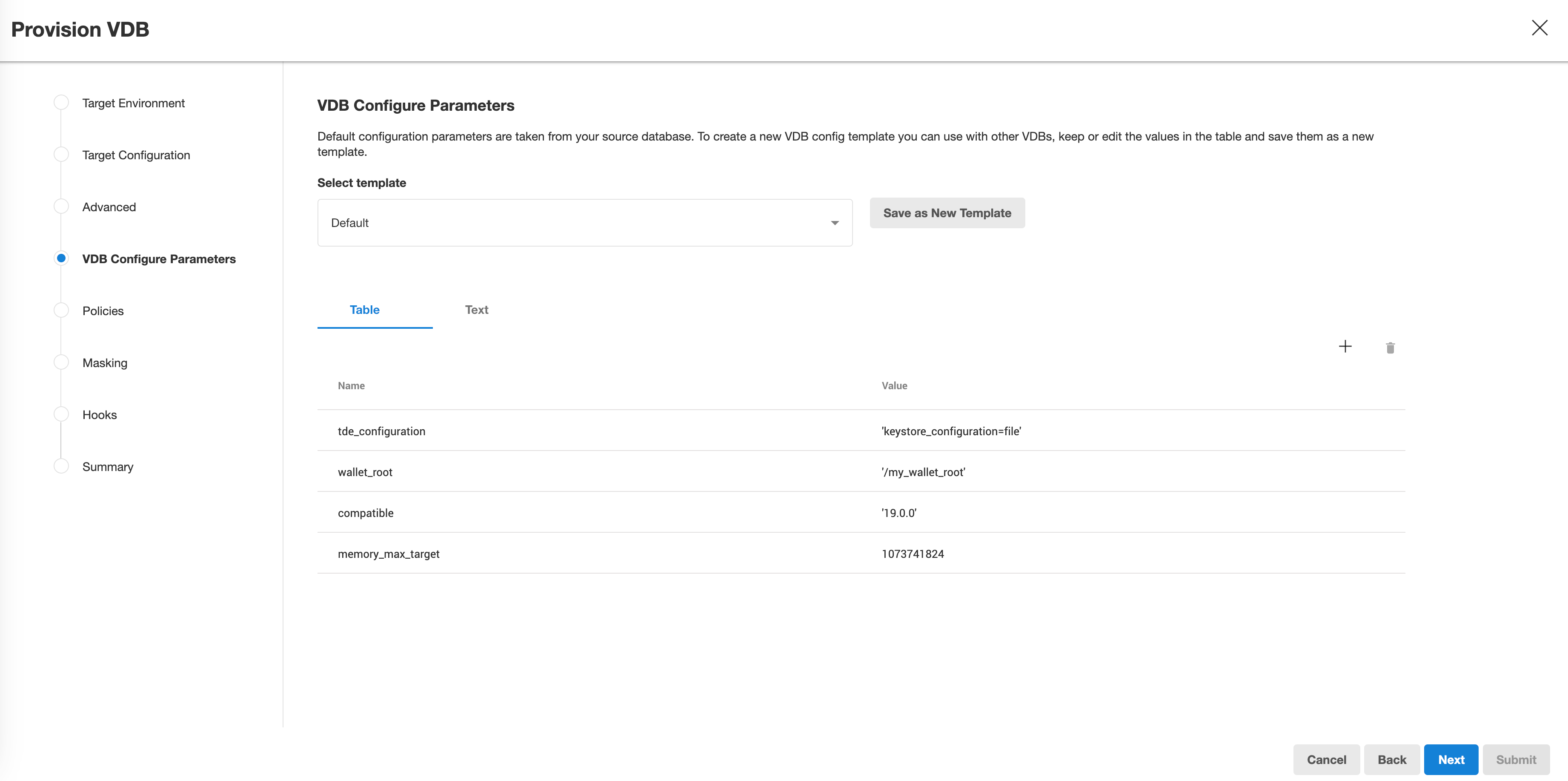 Provisioning a TDE (Transparent Data Encryption) enabled VDB